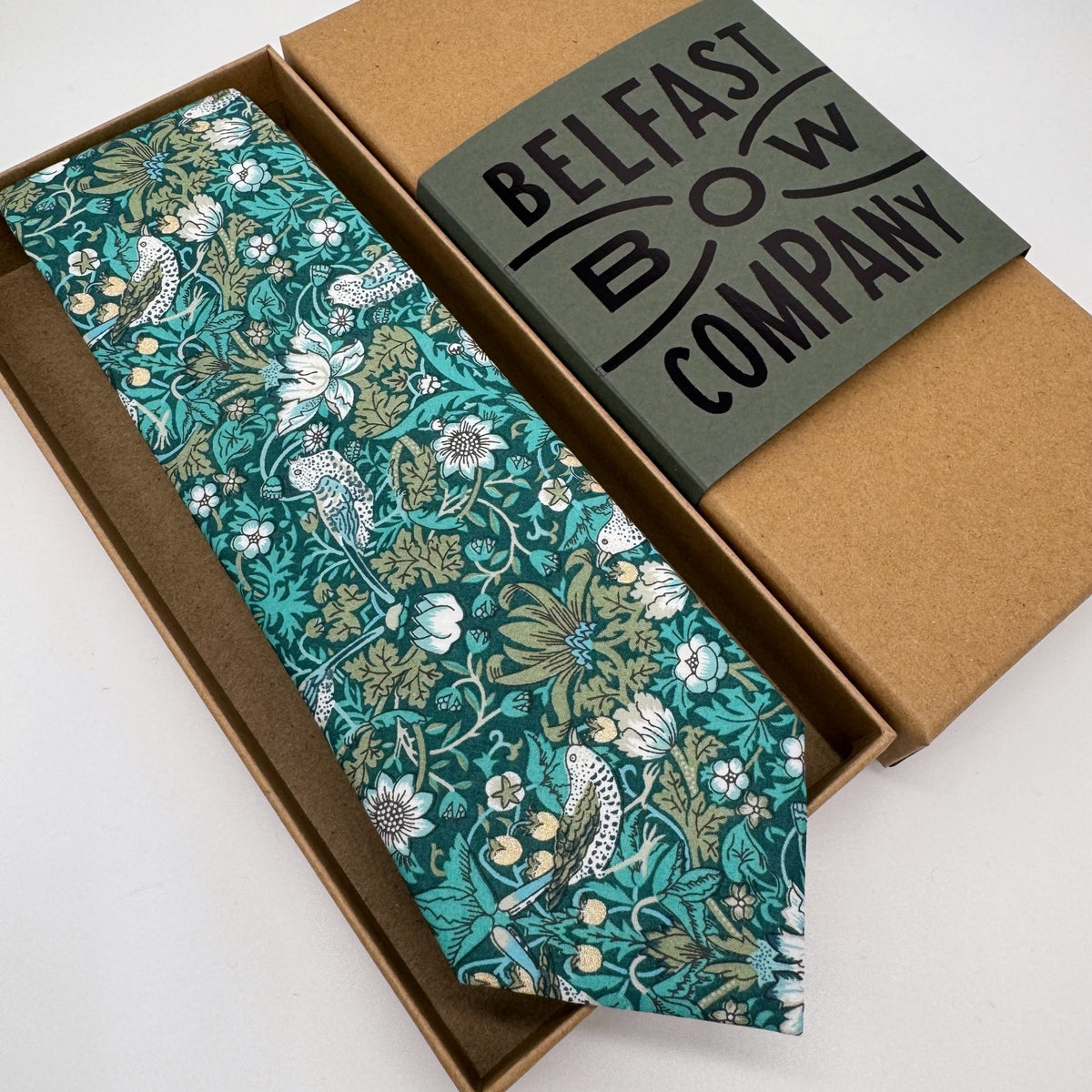 Liberty of London Tie in Teal Green Bird Motif - Belfast Bow Company