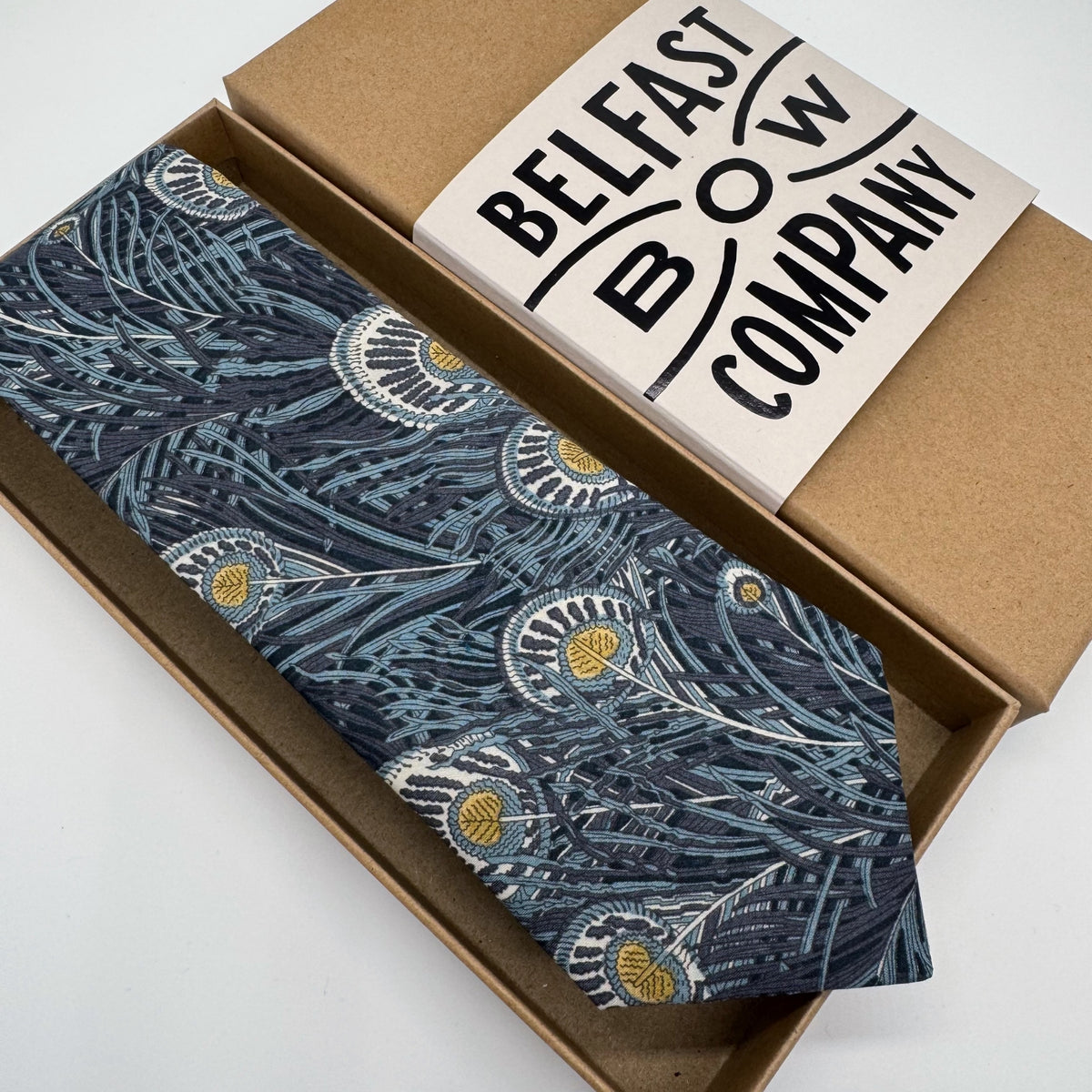 Liberty of London Tie in Navy Peacock Feathers - Belfast Bow Company