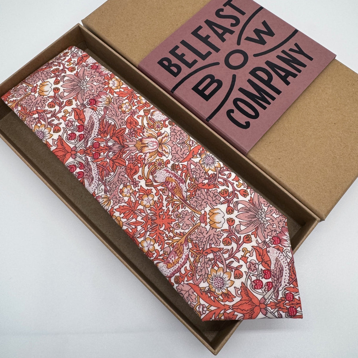 Liberty of London Tie in Sienna Red Bird Motif - Belfast Bow Company
