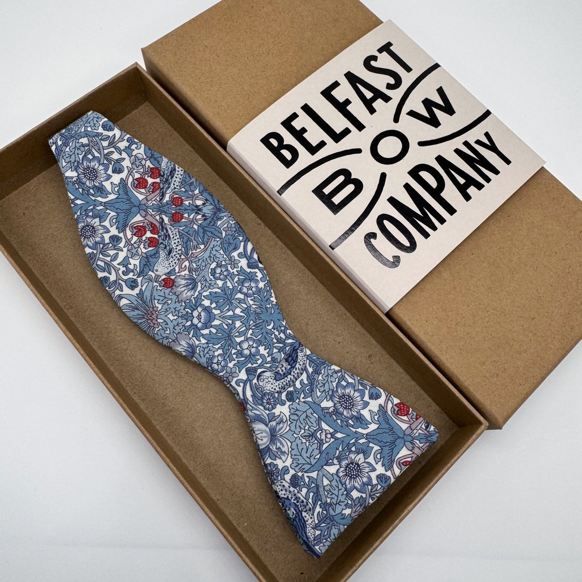 Self-Tie Bow Tie in Slate Blue Strawberry Thief - Belfast Bow Company