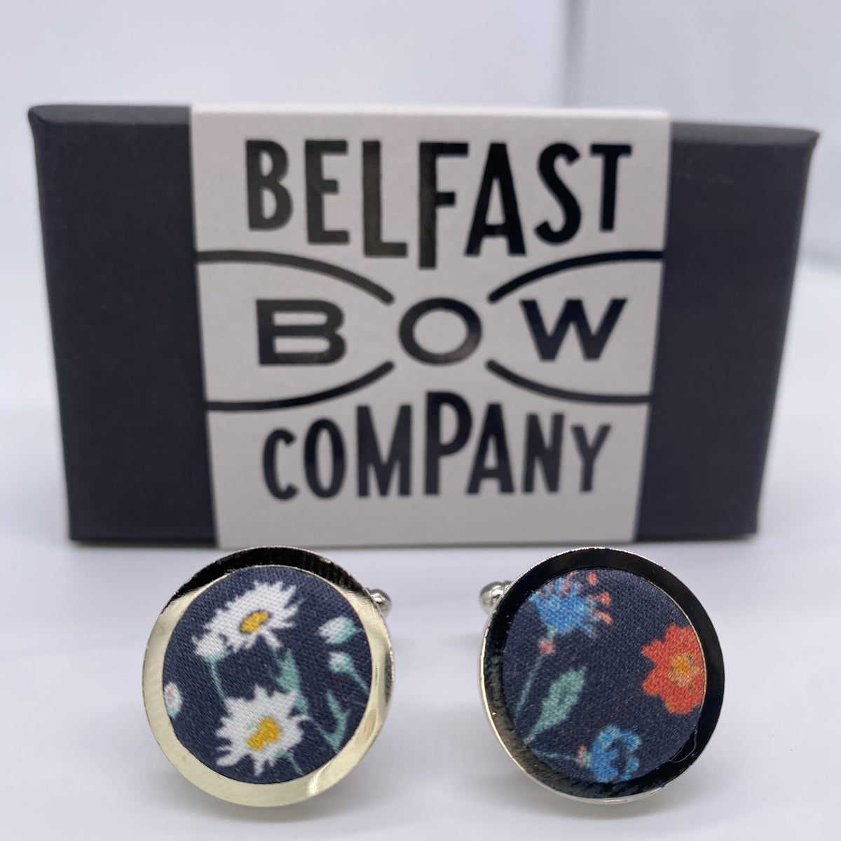 Boho Blooms Cufflinks in Navy Spring Garden - Belfast Bow Company
