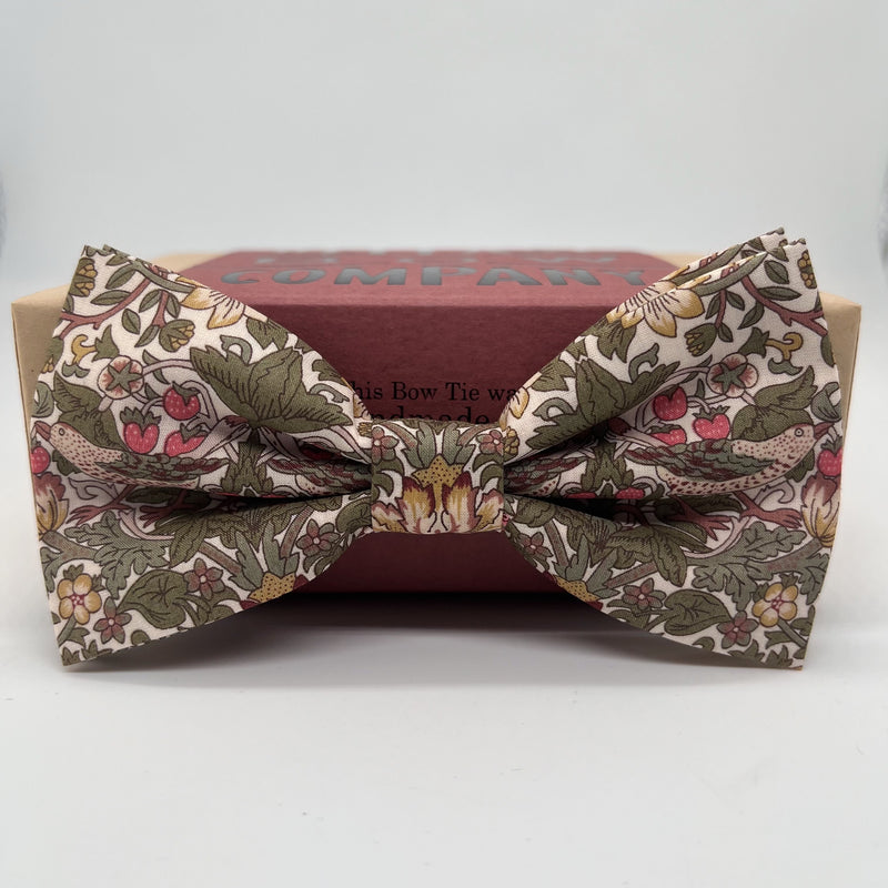 Liberty of London Bow Tie in Olive Green Strawberry Thief - Belfast Bow ...