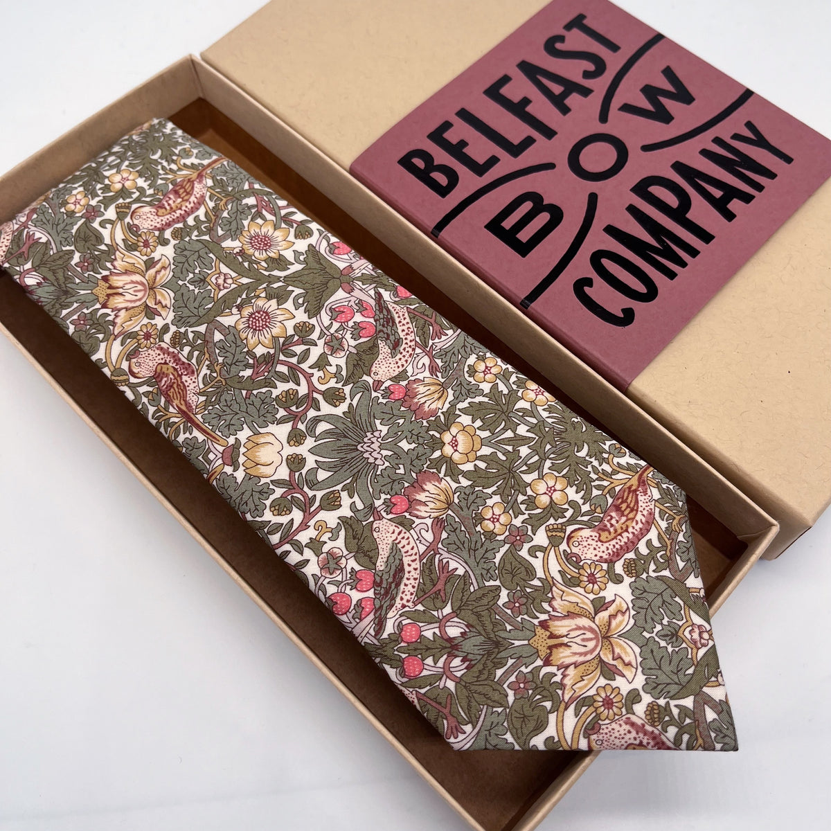 Liberty of London Tie in Olive Green Bird Motif - Belfast Bow Company