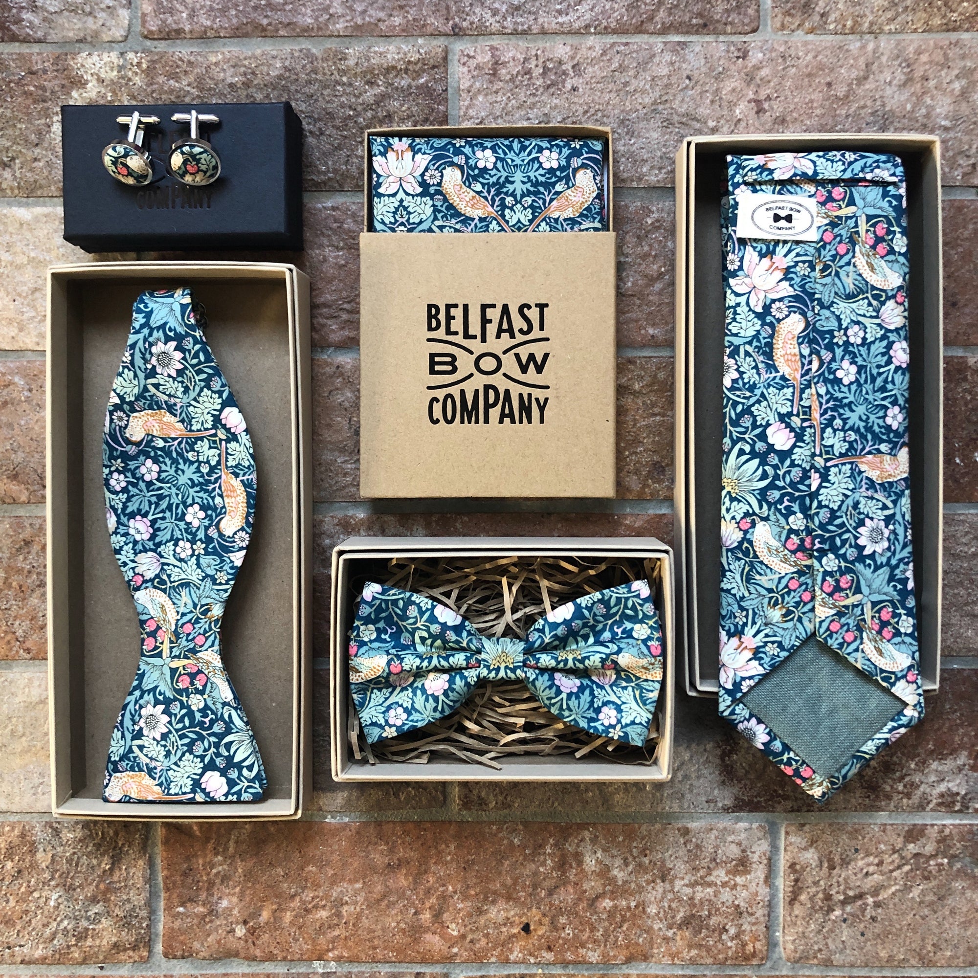 Liberty of London Tie in Green Bird Motif - Belfast Bow Company