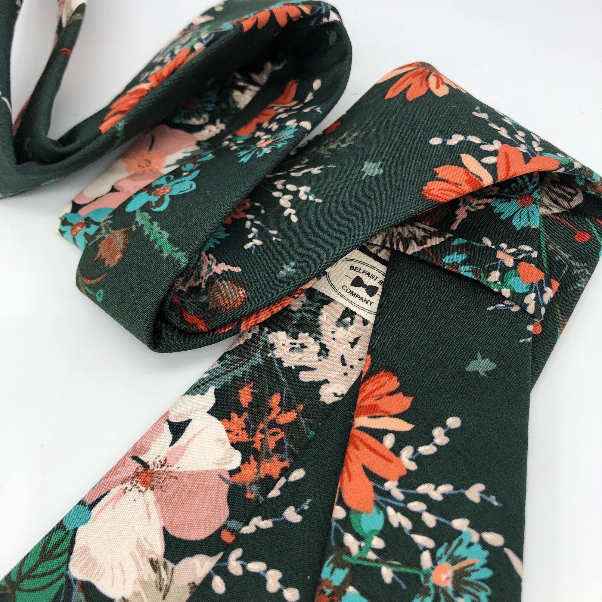 Boho Blooms Tie in Dark Green Floral - Belfast Bow Company