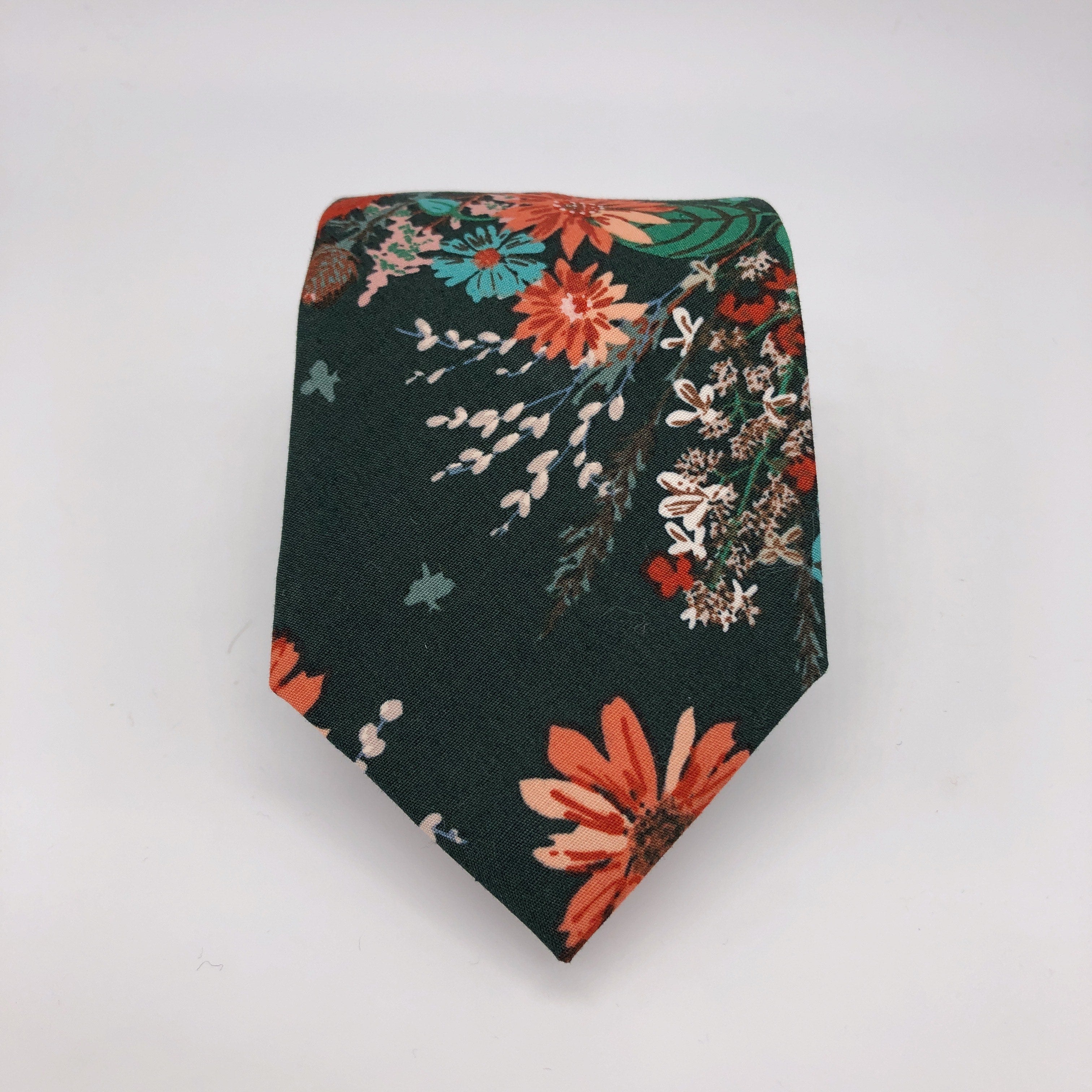 Boho Blooms Tie in Dark Green Floral - Belfast Bow Company