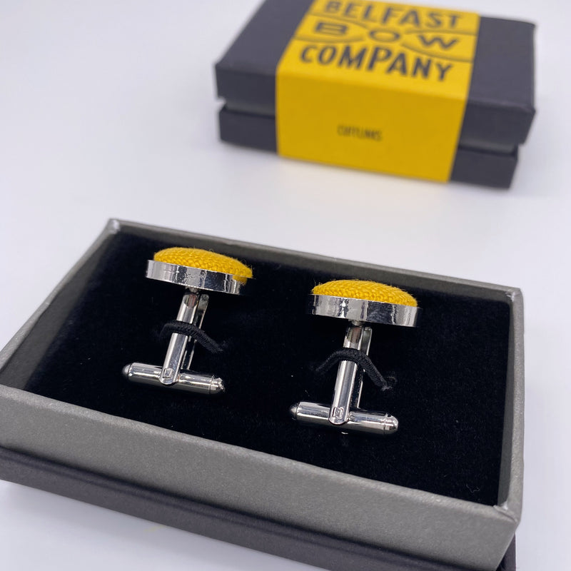 Irish Linen Cufflinks in Mustard Yellow - Belfast Bow Company