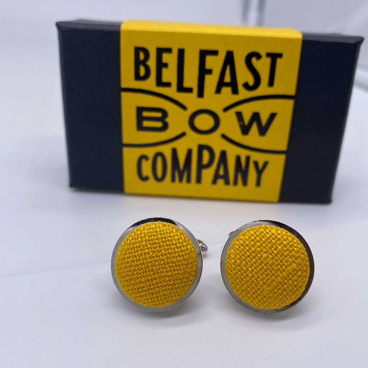 Irish Linen Cufflinks in Mustard Yellow - Belfast Bow Company